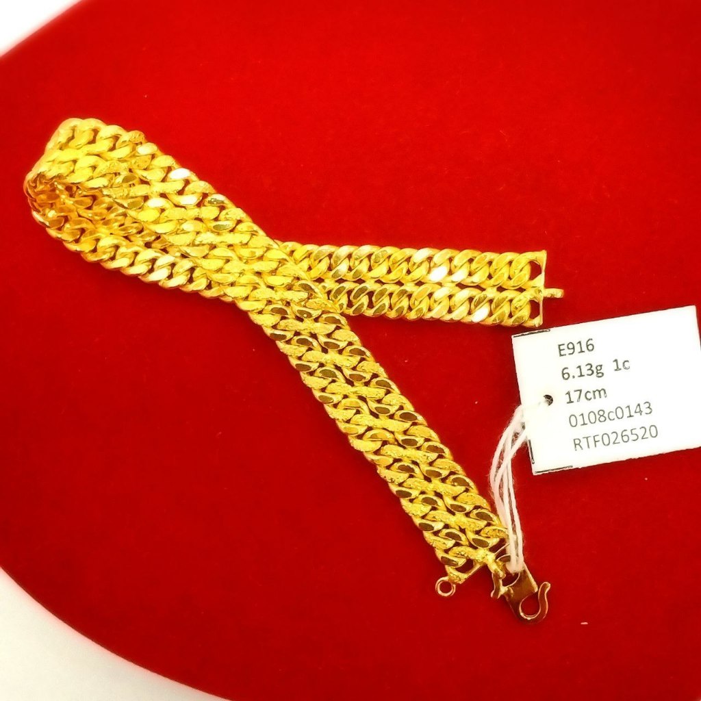 LAELA RANTAI TANGAN PASIR DOUBLE HOLLOW EMAS TULEN 916 GOLD BRACELET | Shopee Malaysia
