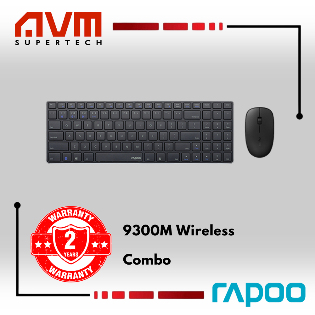 AVM RAPOO 9300M Multi-mode Wireless Ultra-slim Keyboard & Mouse - Black | Shopee Malaysia