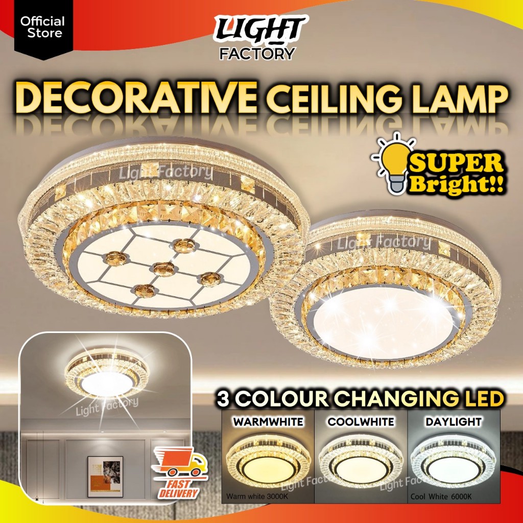 🔥NEW ARRIVAL🔥3 Colour LED Crystal Ceiling Light 36W 40W 50W Surface ...