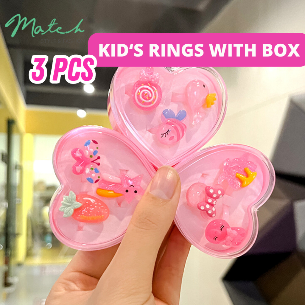 Kids Ring With Pink Love Box Princess Cartoon Cute Rings Adjustable ...