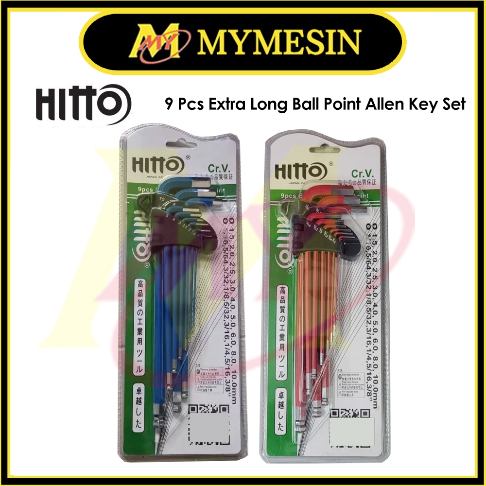 MY HITTO 9 Pcs Extra Long Ball Point Allen Key Set Cr-v Material (INCH ...