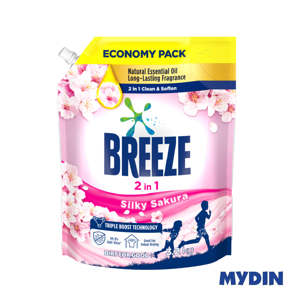 Breeze Detergent Liquid 2 in 1 Silky Sakura Refill (3.2kg) | Shopee ...