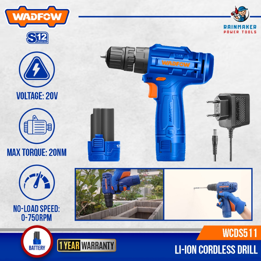 WADFOW Li-ion Cordless Drill + 1 pc 1.5Ah Battery + Charger, Max ...