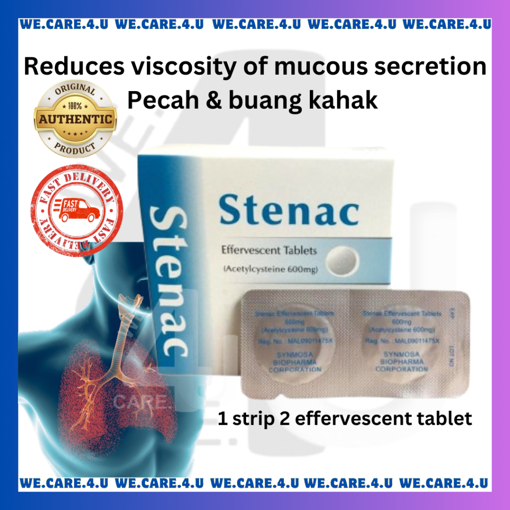 ~STENAC ACETYLCYSTEINE 600MG EFFERVESENT TABLETS 2'S (REDUCE MUCUS ...