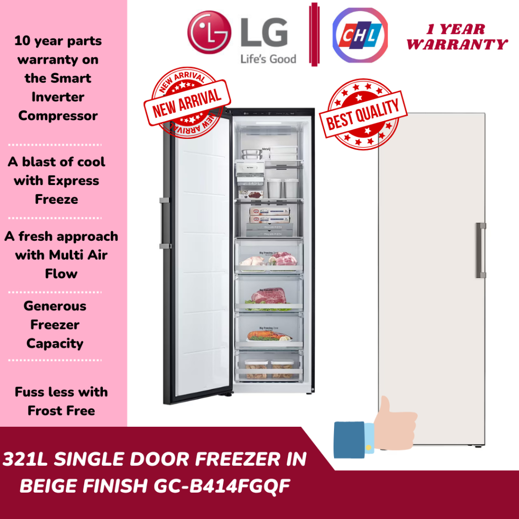 LG [AUTHORISED DEALER+NEW ARRIVALS] 321L SINGLE DOOR FREEZER IN BEIGE FINISH GC-B414FGQF - LG ...