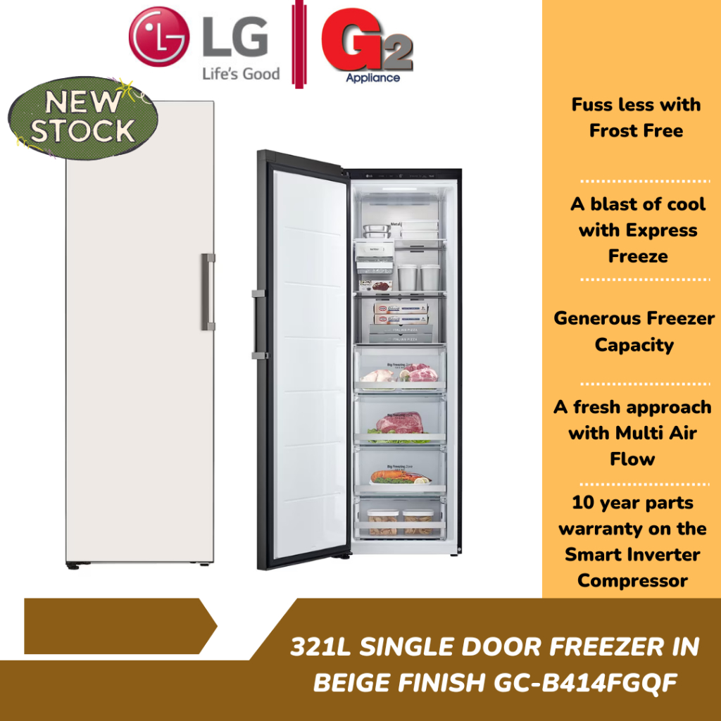 LG [AUTHORISED DEALER+NEW ARRIVALS] 321L SINGLE DOOR FREEZER IN BEIGE FINISH GC-B414FGQF - LG ...