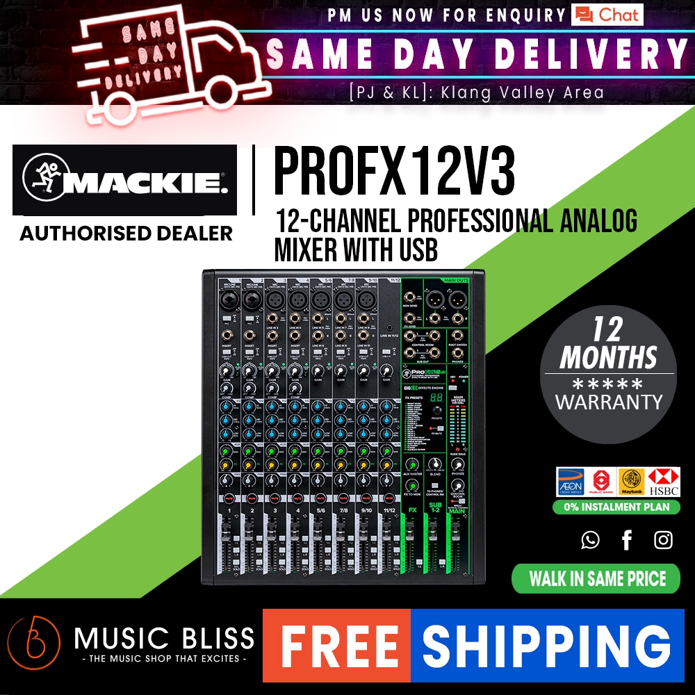 Mackie ProFX12v3 12-channel Mixer with USB and Effects (Pro FX 12v3 ...