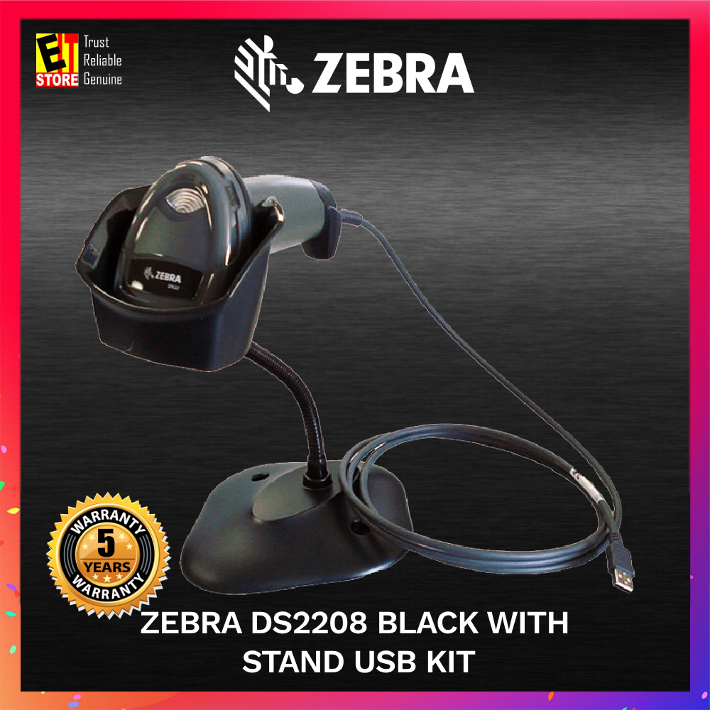 ZEBRA DS2208 BLACK WITH STAND USB KIT - (DS2208-SR7U2100SGW) (5YRS ...