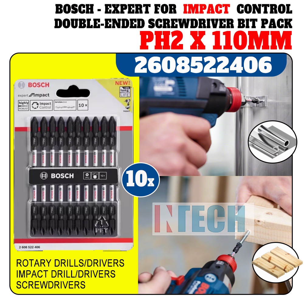 Bosch Screwdriver Bit Impact Bit PH2 X 110mm - 2 PACKING OPTIONS (10PCS, 2608522406 OR 2PCS ...