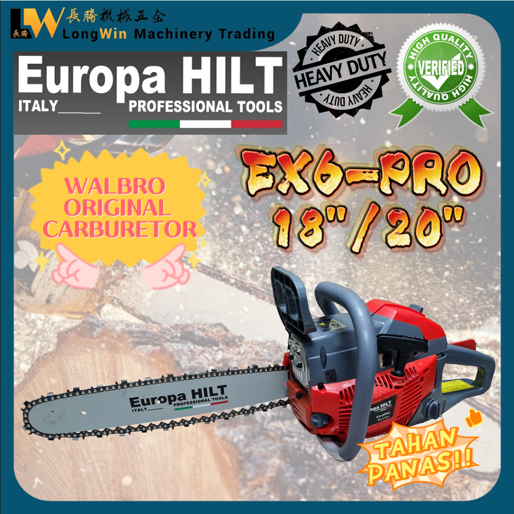 Europa HILT EX6-PRO Heavy Duty Gasoline Chain Saw 55CC Powerful Engine ...