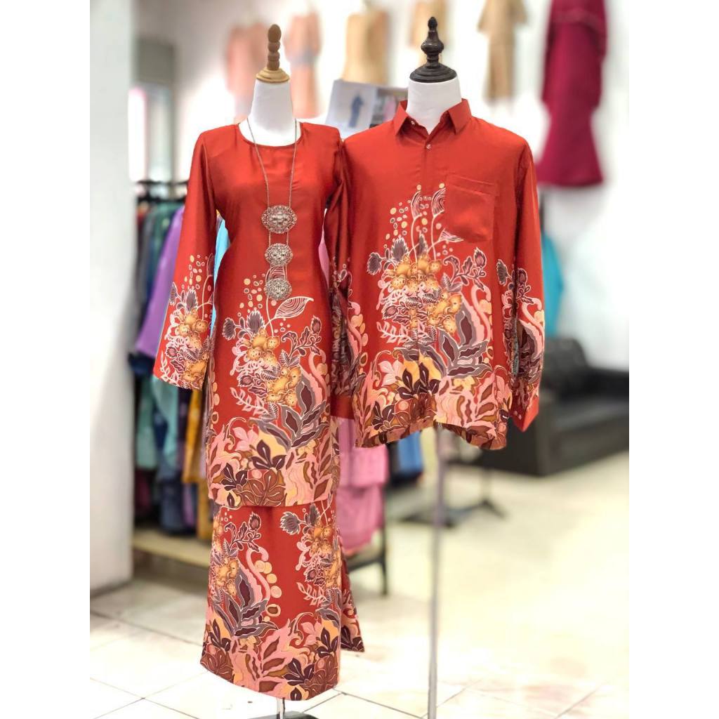 COUPLE ORANGE BRICK 〕 KEMEJA + KURUNG BATIK DAHLIA BATIK MALAYSIA KURUNG MODEN CORAK BATIK ...