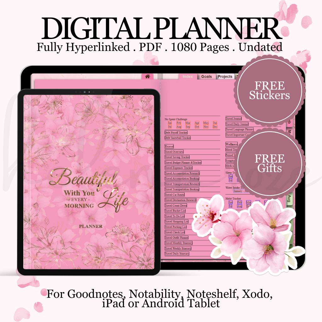 Cherry Blossom Digital Planner Undated Hyperlinked, Planner, Daily ...