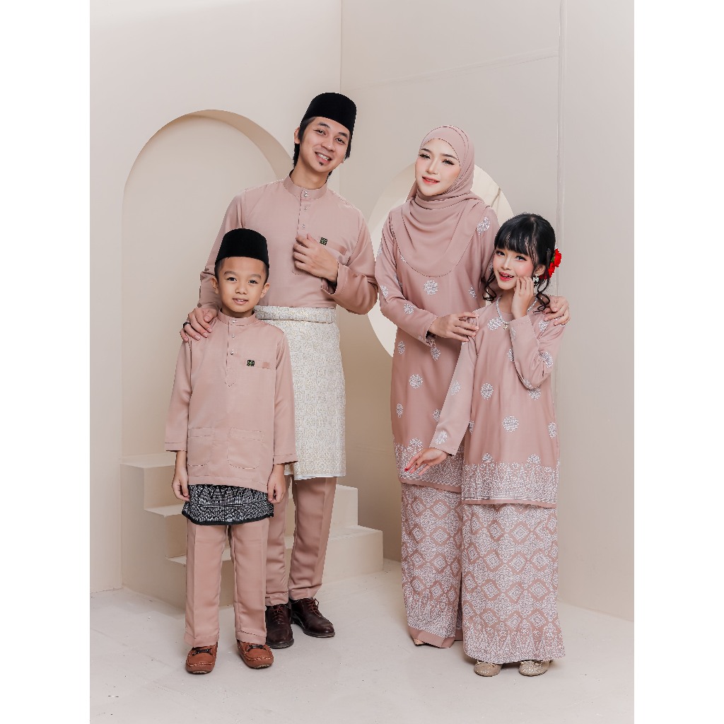 [ Set Family ] Kurung Moden Songket Warna Champagne | Baju Raya | Set ...