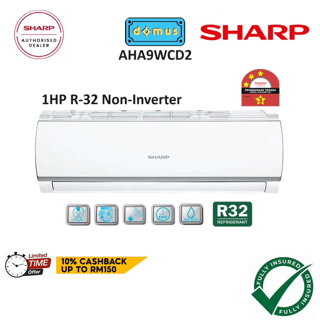 Sharp Aircond 1.0HP R32 Non Inverter Aircond Penghawa Dingin 1HP Air Cond Aircon 冷氣機 AHA9WCD ...