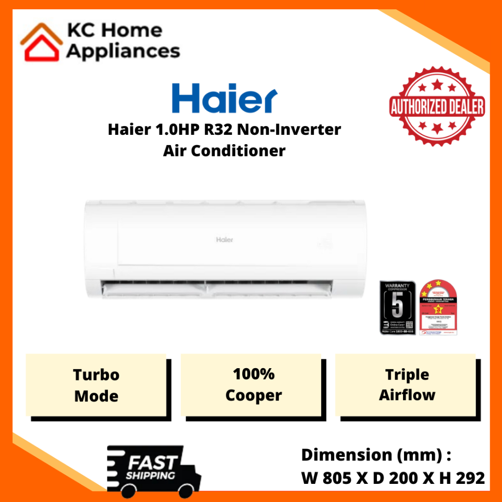 Haier 1HP R32 Non-Inverter Air Con | Triple Airflow | HSU-10LPB23 | 3 ...