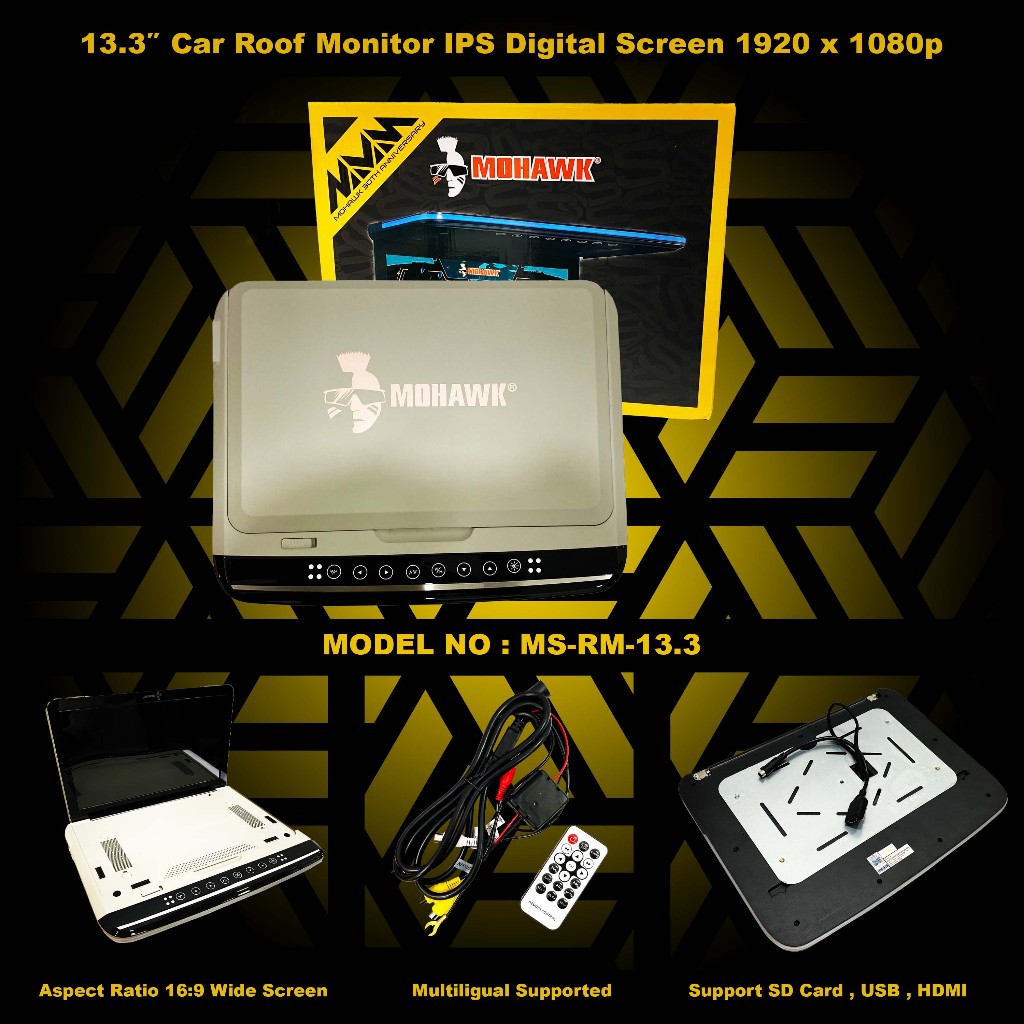 Mohawk 13.3" Kereta / Car Roof Monitor IPS Digital Screen 1920 x 1080p ...