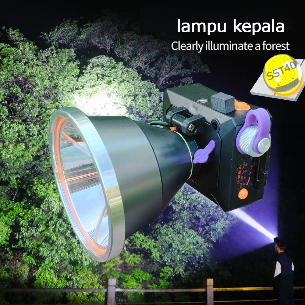 Lampu Kepala Kalis Air USB Caj Semula – Cahaya Putih , 3 x 18650 Bateri ...
