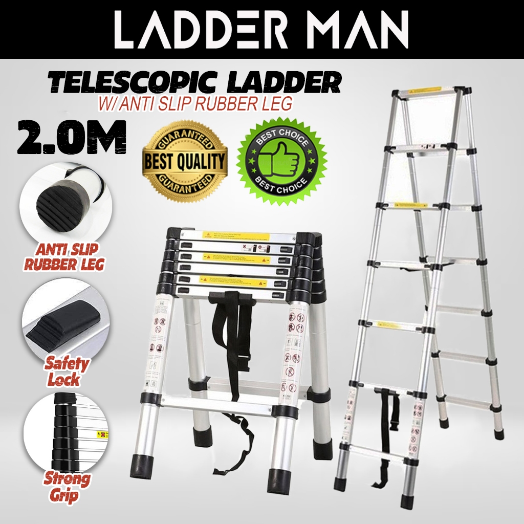 DS2 DOUBLE-SIDED TELESCOPIC EXTENDABLE ALUMINIUM LADDER 2M | Shopee ...