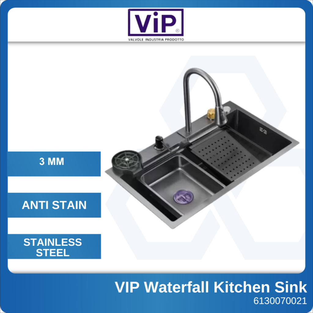 VIP Waterfall Kitchen Sink SUS 304 Stainless Steel Single Bowl Sink ...