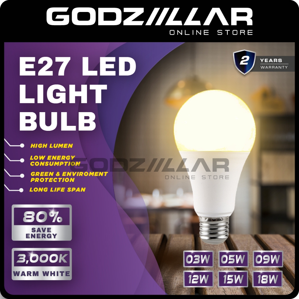 E27 LED Light Bulb Mentol 6500K Daylight & 3000K Warm White | Lampu Energy Saving Lamp Lighting ...