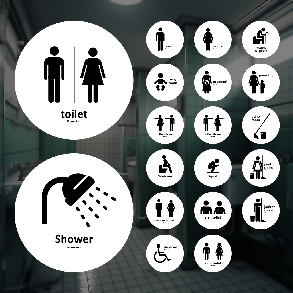 Toilet Restroom Tandas. Premium Sticker Round Sign Signage. Pure White ...