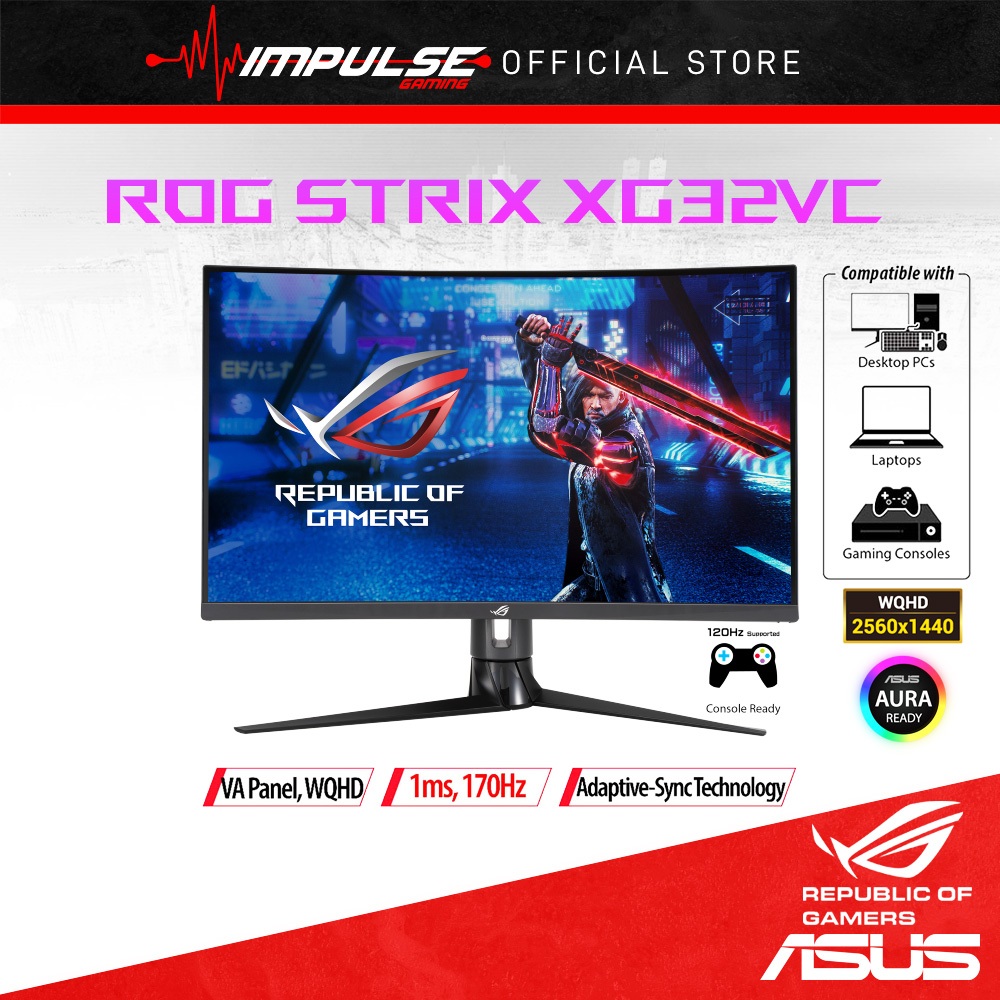 Asus ROG Strix XG32VC 31.5" Gaming Curved Monitor (1ms, 170hz, WQHD 2K ...