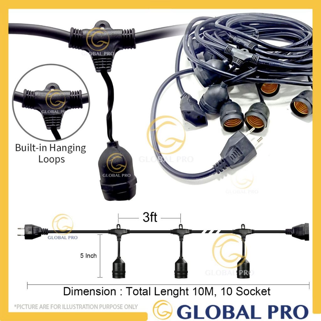 10MTR X10/20 E27 Lamp Holder Waterproof Outdoor LED String Light Garden ...