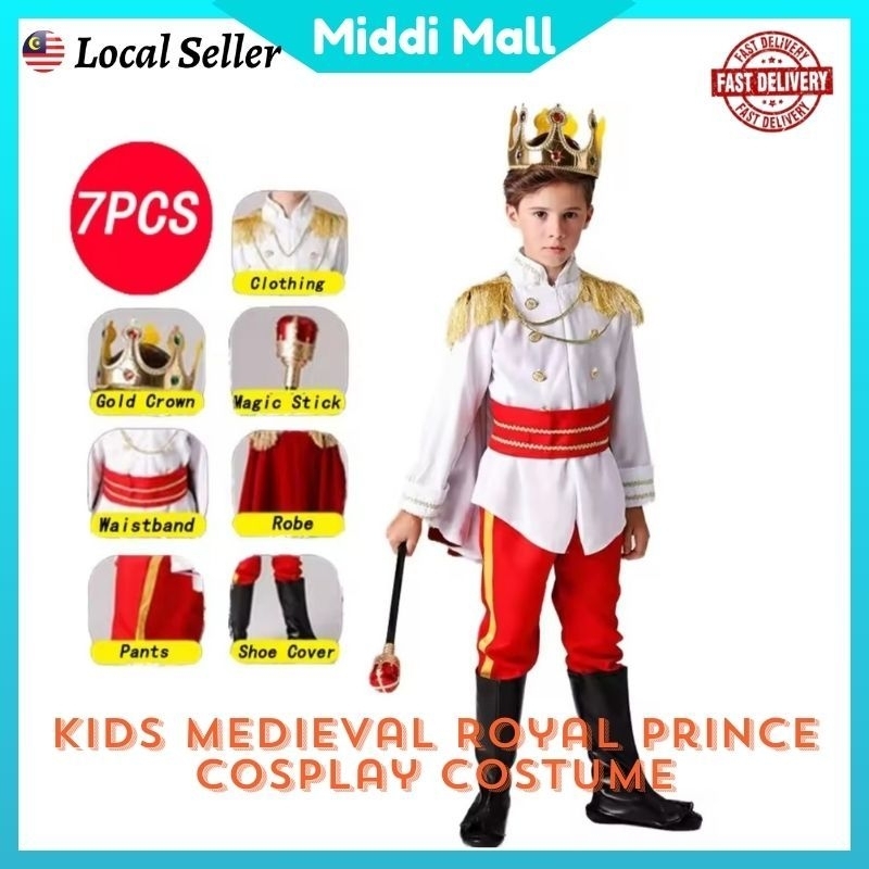 KL Stock 🇲🇾 Halloween Kids Prince Cosplay Costume Medieval Royal Prince ...