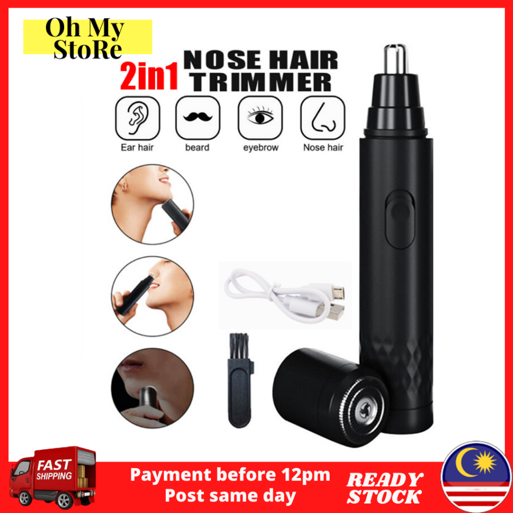 2 in 1 USB Rechargeable Portable Nose Hair Trimmer Electric Beard Shaver Gunting Bulu Hidung ...