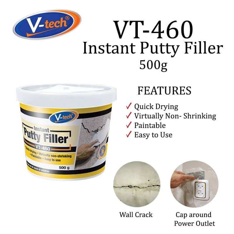 V-TECH Instant Putty Filler VT-460 0.5Kg Quick Drying Wall Crack Gap ...