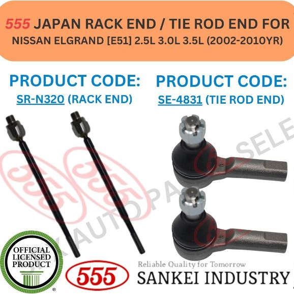 555 GENUINE JAPAN TIE ROD END / RACK END FOR NISSAN ELGRAND [E51] 2.5L ...
