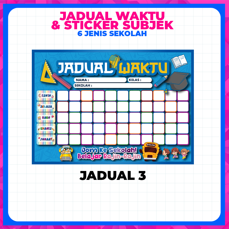 Jadual Waktu Kelas boleh ubah, Sticker Subjek 6 Jenis Sekolah Murid ...