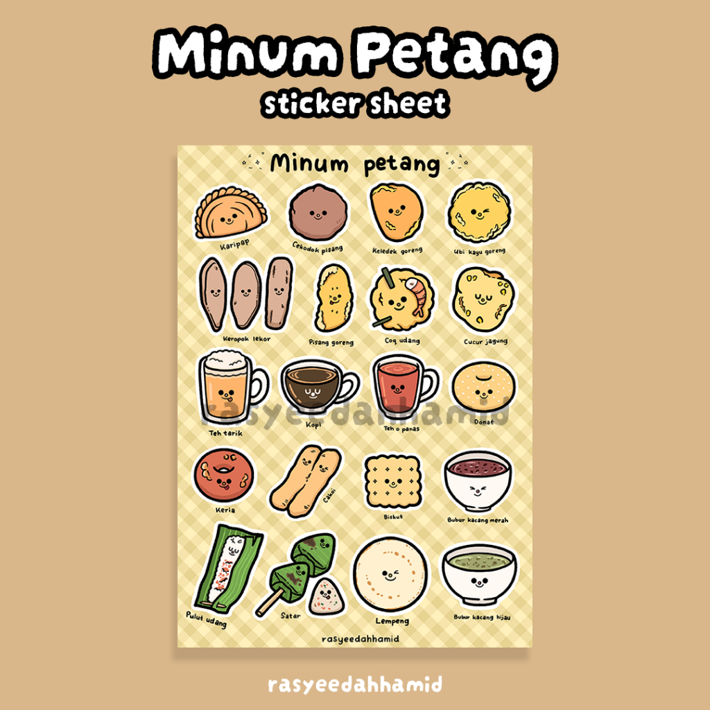Sticker Pack Cartoon - Minum Petang | Kuih | Dessert | Drink | Snack ...