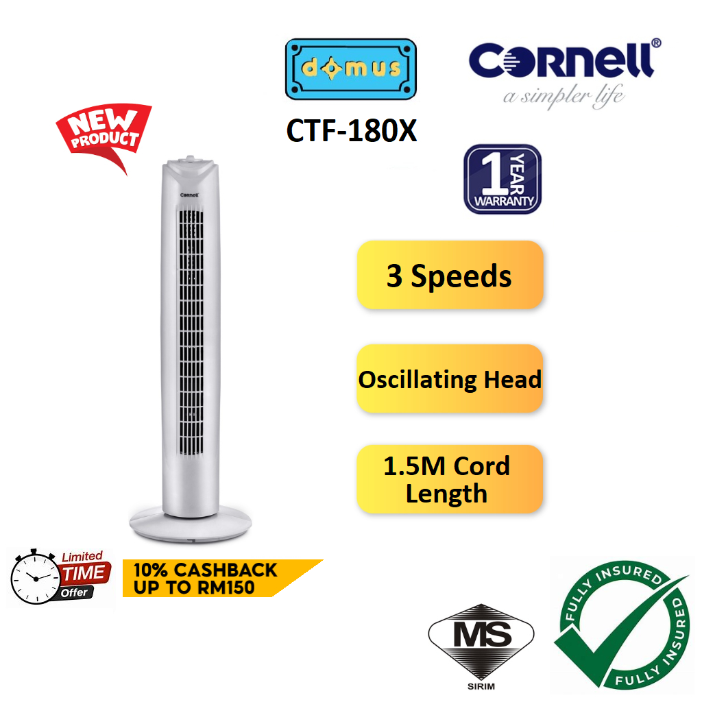 Cornell 3 Speeds Tower Fan Kipas Berdiri CTF-180X Replace CTF-S45M | Shopee Malaysia