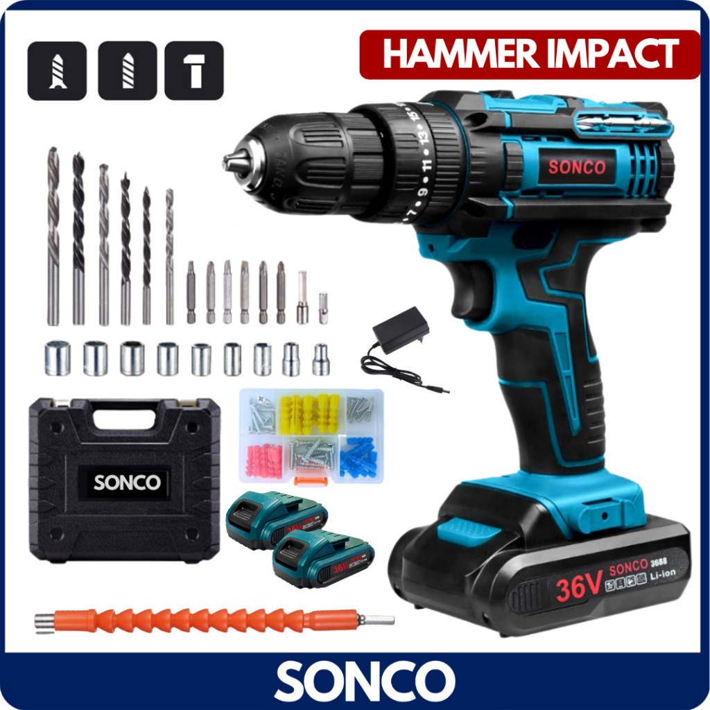 SONCO 31 Pcs Set Cordless Drill Driver Kit Hand Drill 2 Speed ...