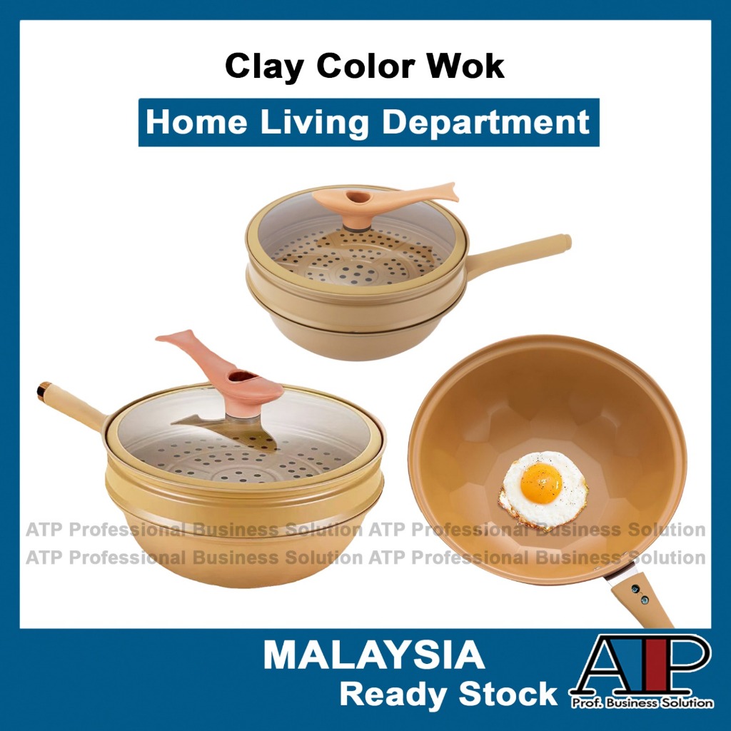 Pantry🍳 Clay Color Wok Korea High Quality Non Stick Deep Frying Wok Pan ...