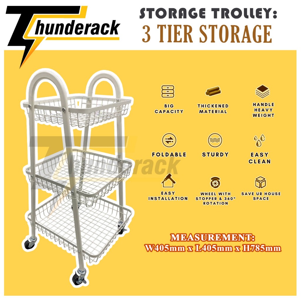 3 Tier Storage Metal Trolley (White Colour) | Shopee Malaysia