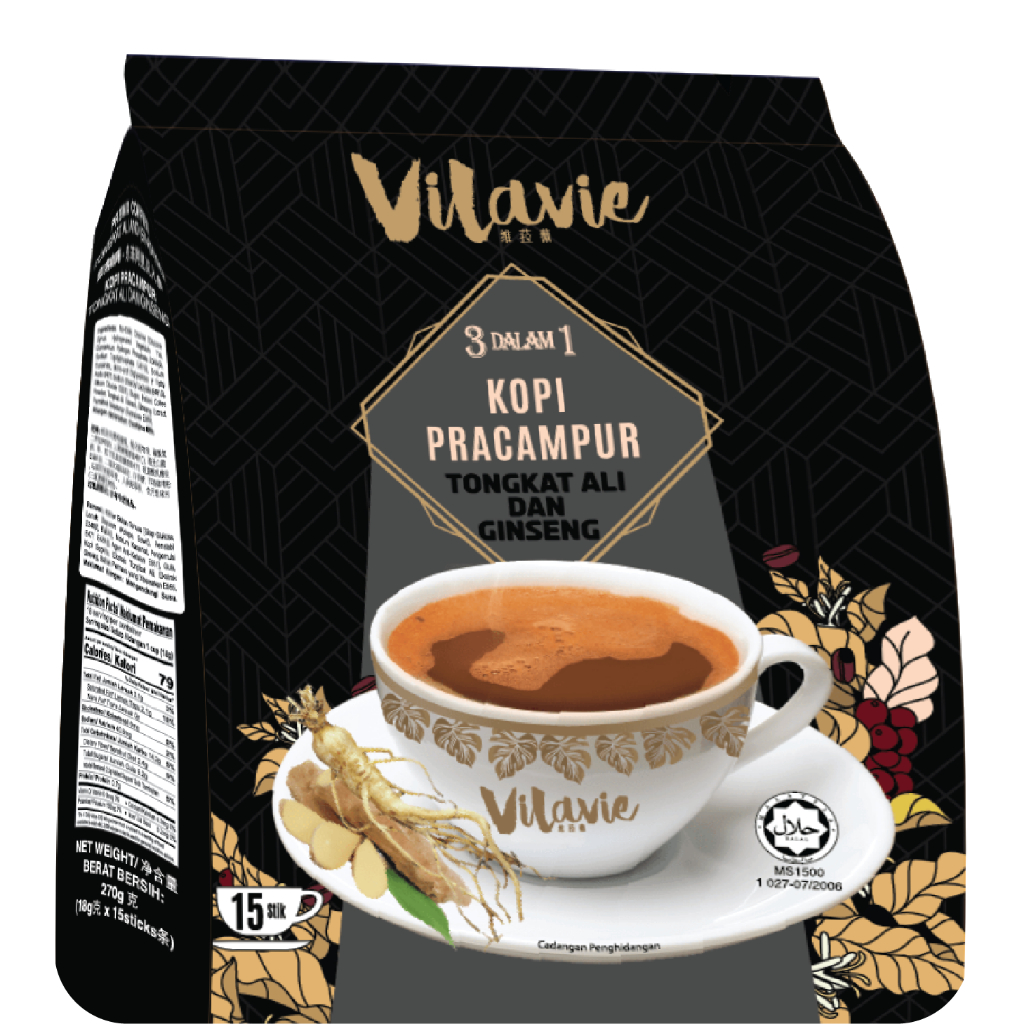 Vilavie 3 in 1 Premix Coffee Tongkat Ali and Ginseng (18g x 15 Sachets ...