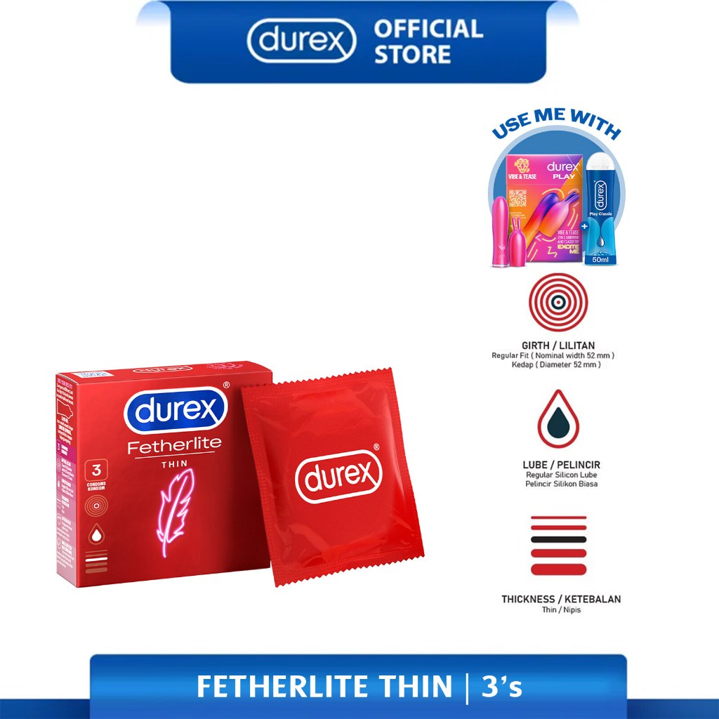 Durex Fetherlite Thin Condoms 3's [For man] Thin, Regular size 52mm ...