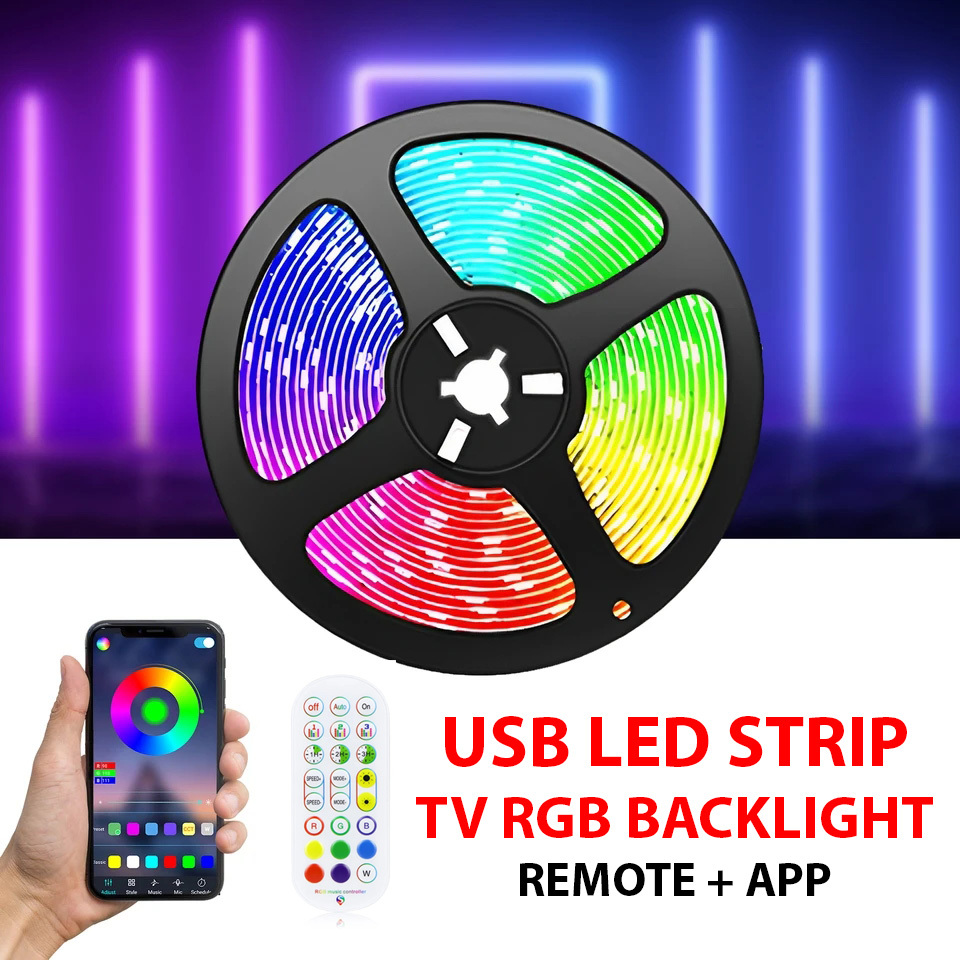 5M USB RGB APP LED SMD5050 Strip Lights TV USB BackLight Remote APP ...