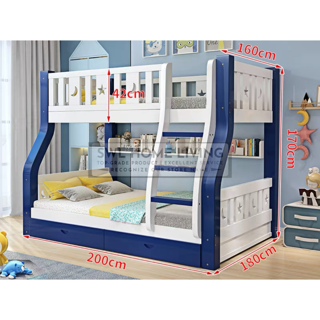 Solid Wood Bunk Bed Double Decker For Kids Parent Children Bed Frame ...