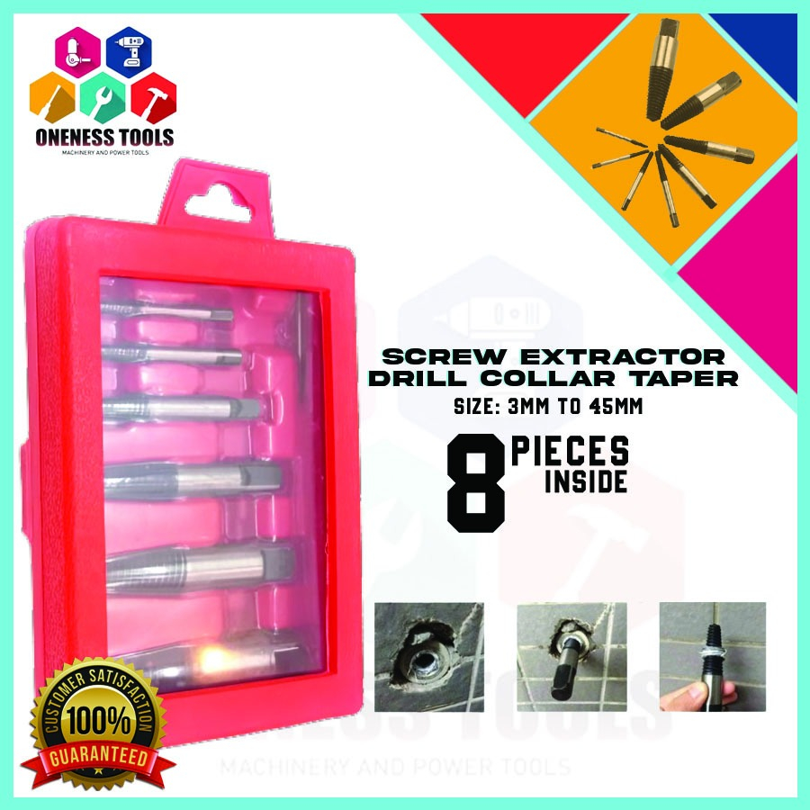 "SCREW EXTRACTOR DRILL COLLAR TAPER" - 8 PIECES (3MM TO 45MM) | Shopee ...