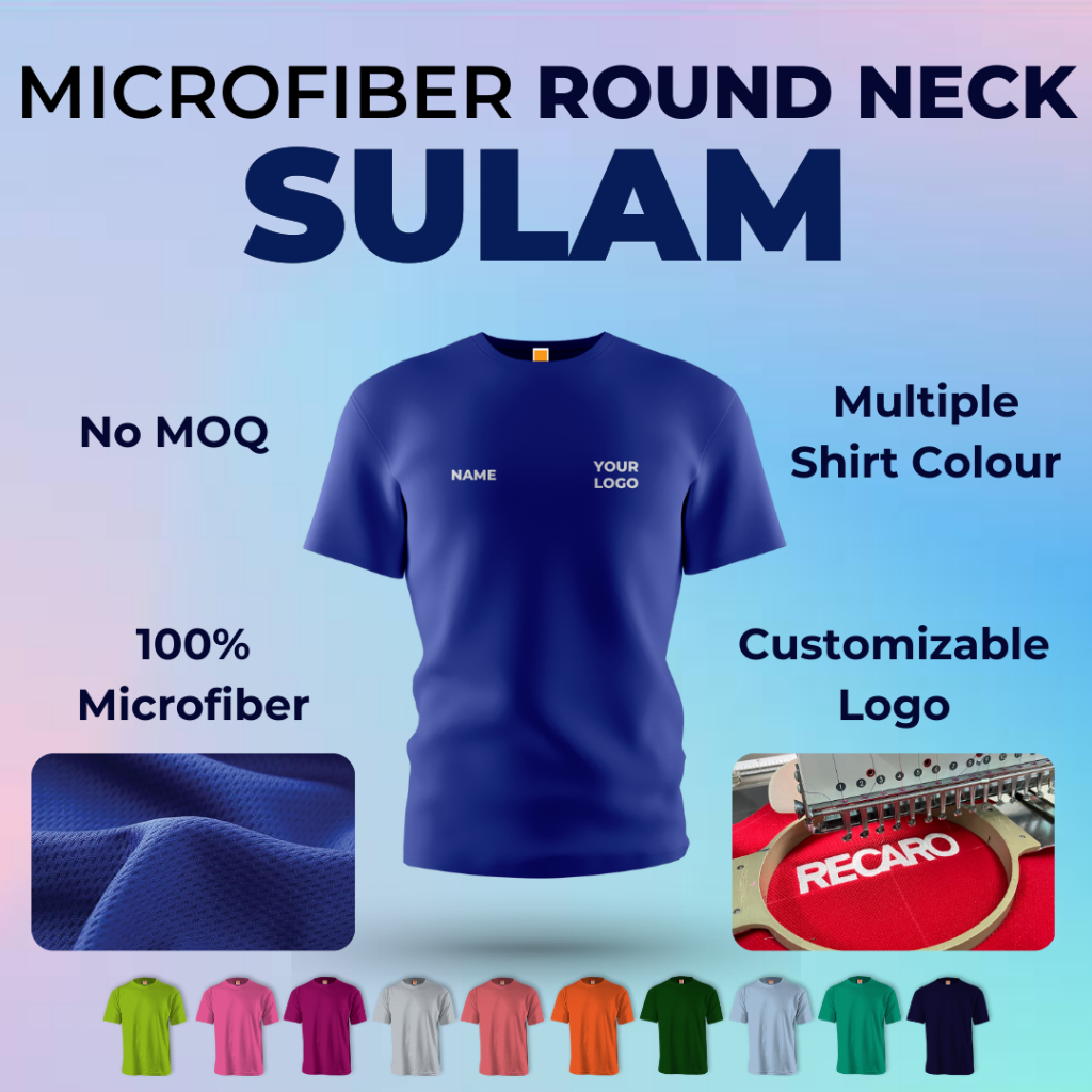 Custom Microfiber Round Neck T-shirt Sulam | Baju Crew Neck Sulam Logo ...