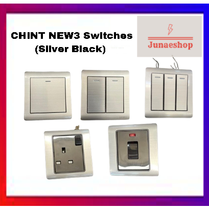 Chint NEW3 Series Switches (Silver Black) 1G / 2G / 3G / 13A / 20A ...