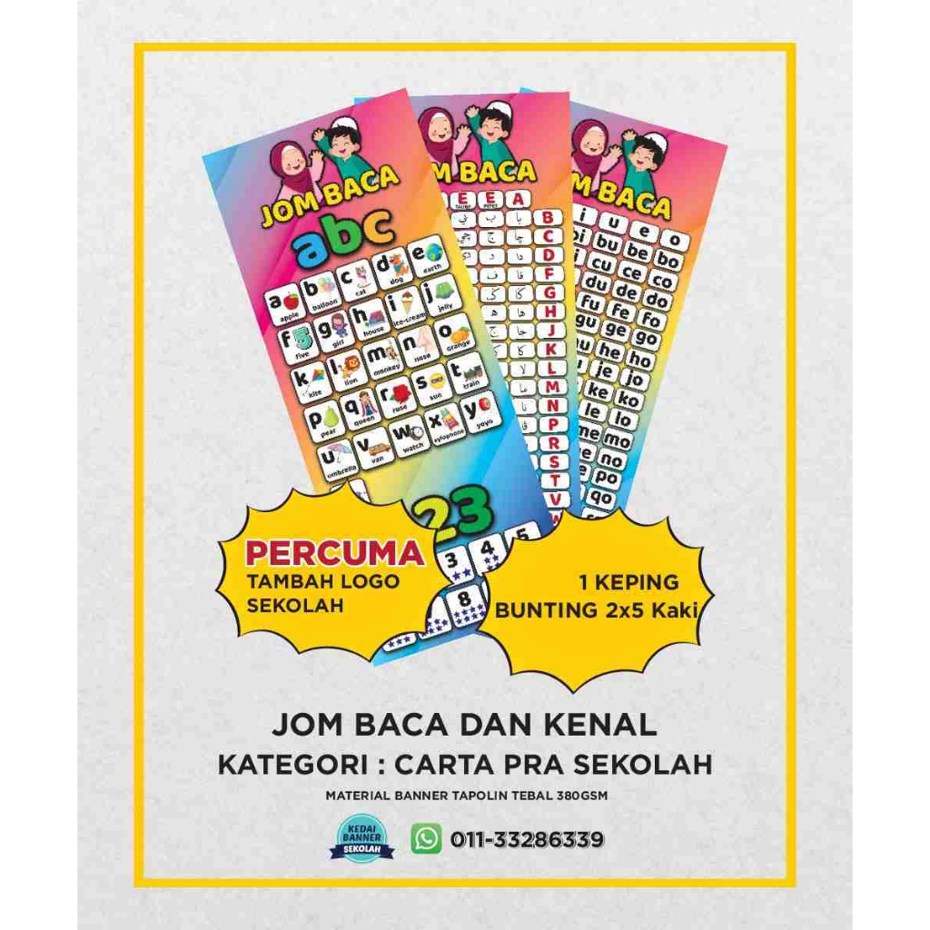 Bunting Jom Baca dan Kenal | Bahan Bacaan Pra Sekolah ABC, Jawi, Suku ...