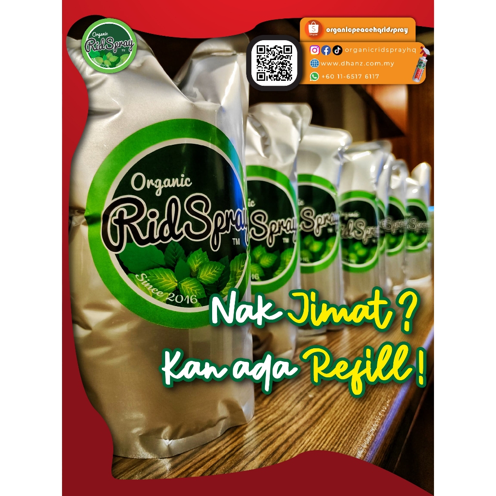 Refill Pouch 1000ml (Water Based ORGANIC RIDSPRAY) Spray Anti Serangga ...