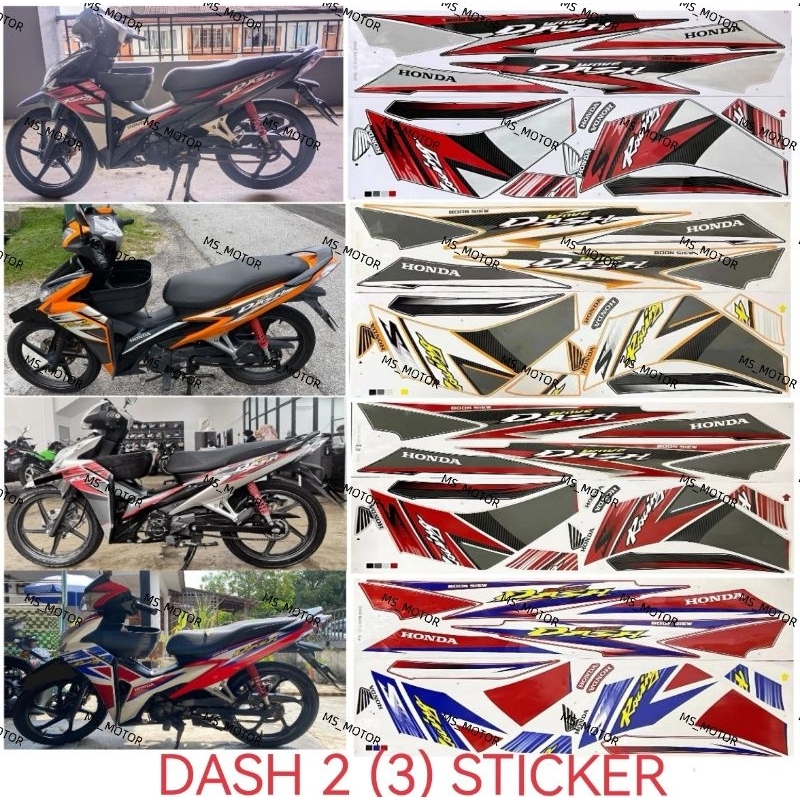 HONDA DASH 110 V2 BODY COVER STICKER STRIPE COVER SET (3) BLACK ORANGE SILVER RED DASH2 DASH 2 ...