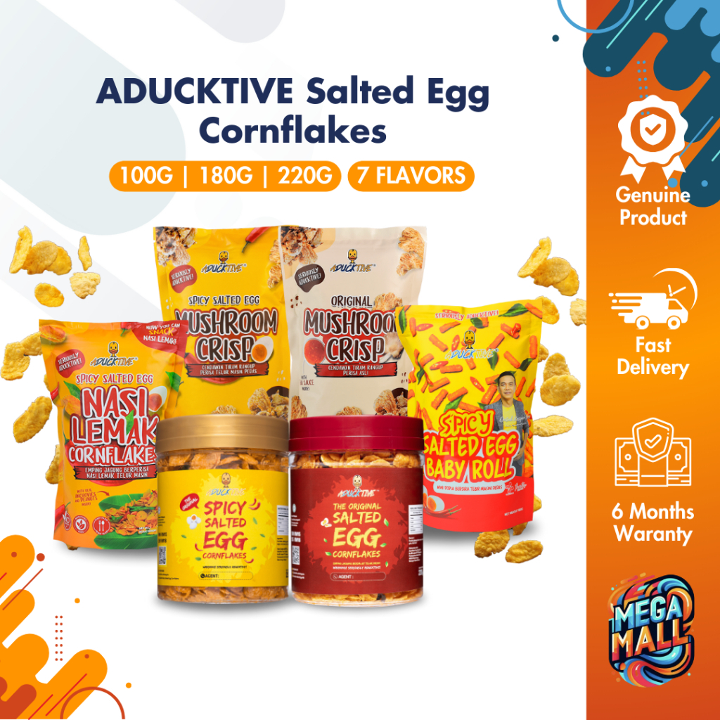 ADUCKTIVE Salted Egg Cornflakes 100g 180g 220g Savoury & Spicy Snack ...