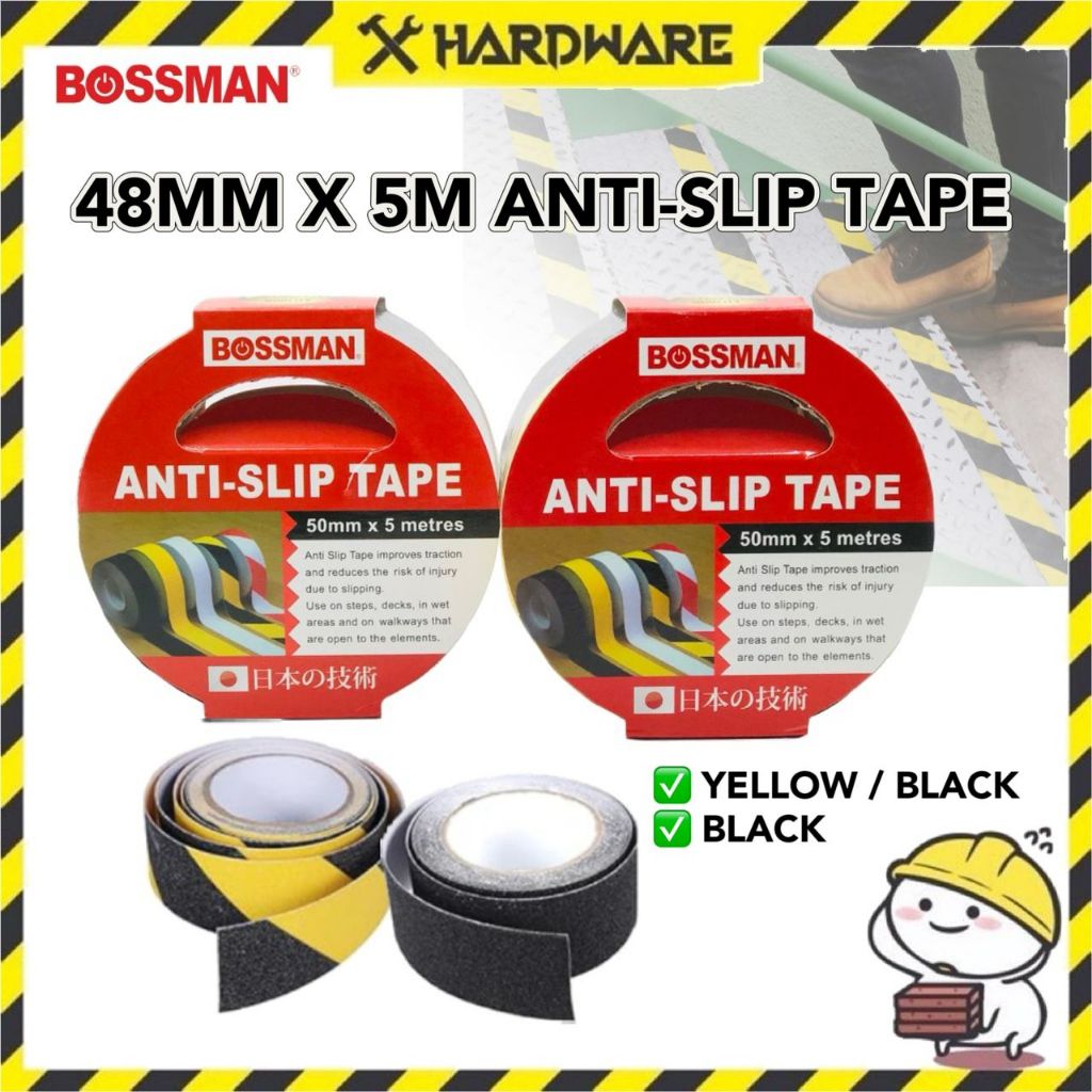 50MM X 5M BOSSMAN ANTI -SLIP TAPE INDOOR OUTDOOR FLOOR STRIPS MARKER ...