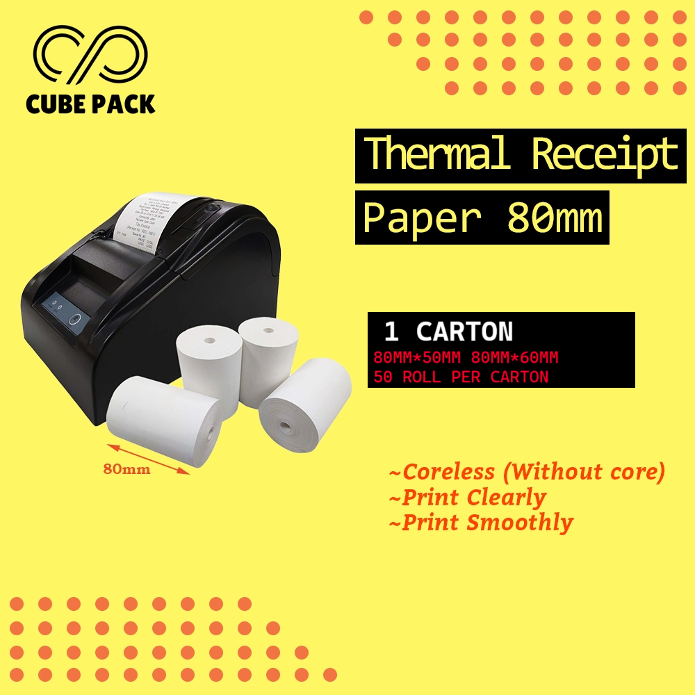 Carton 80*50mm 80*60mmThermal Paper Coreless Thermal Receipt Paper Roll ...